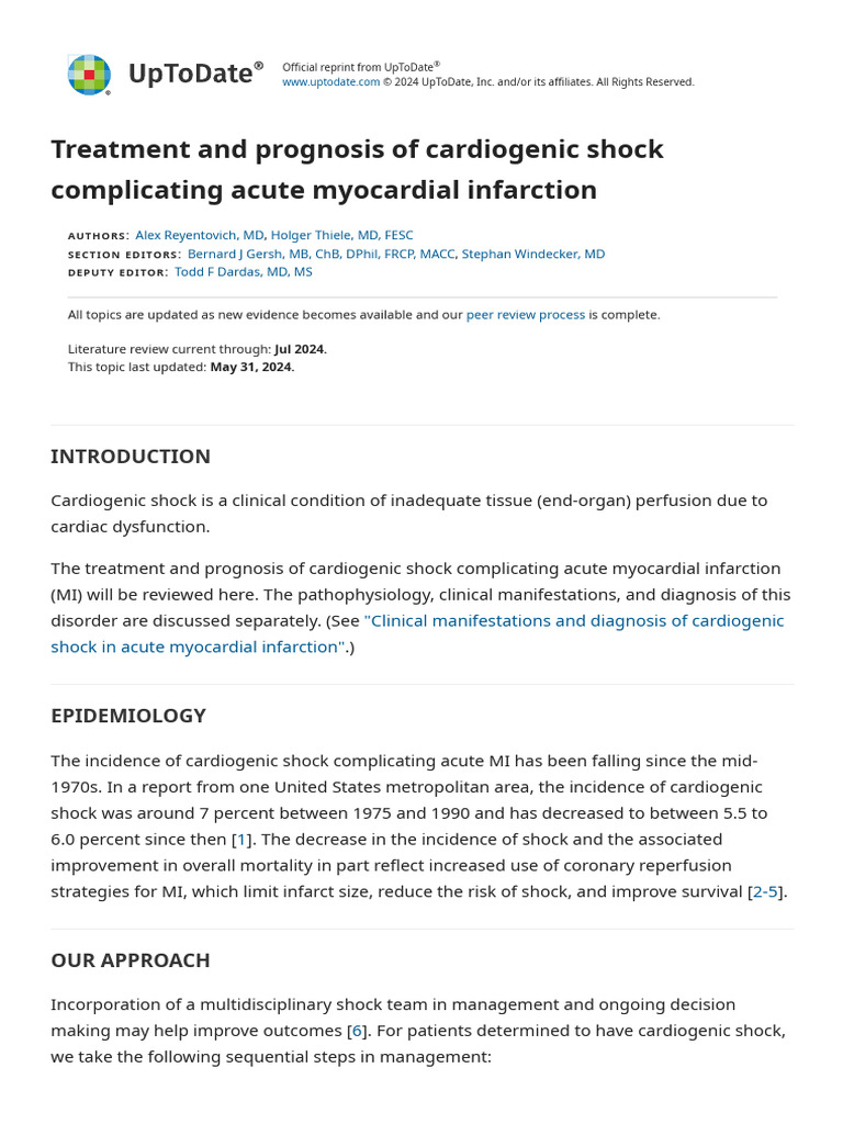 Treatment and Prognosis of Cardiogenic Shock Complicating Acute ...