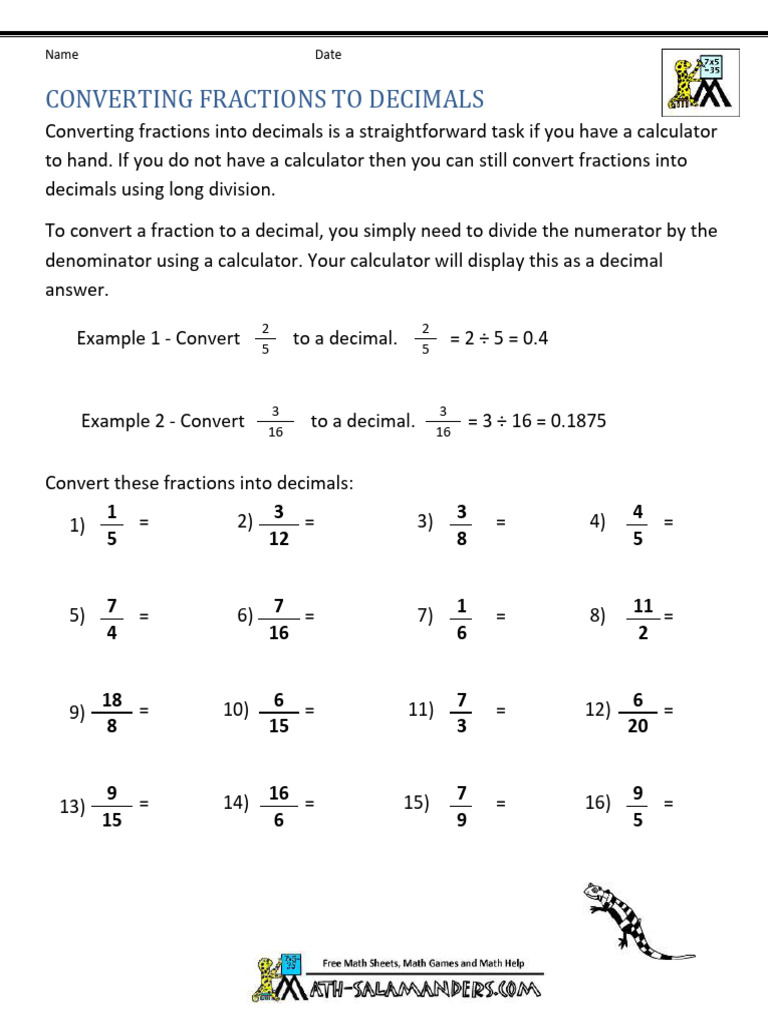 converting-fractions-to-decimal | PDF | Decimal | Division (Mathematics)