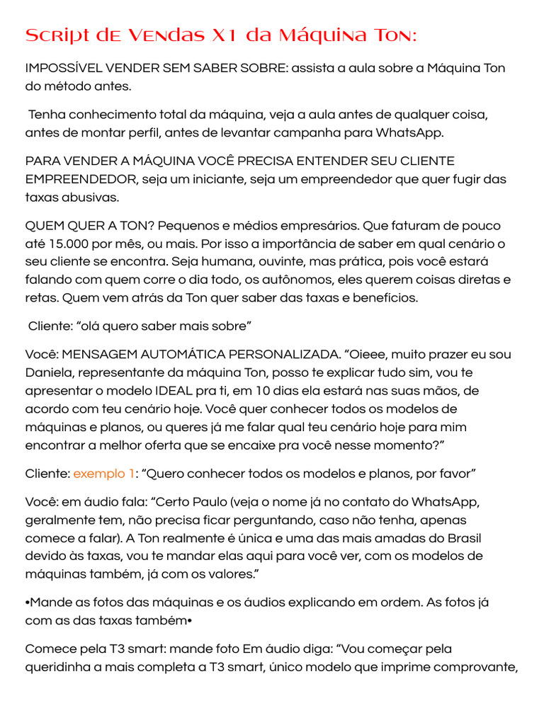 Script de Vendas X1 Da Máquina Ton | PDF | Empreendedorismo
