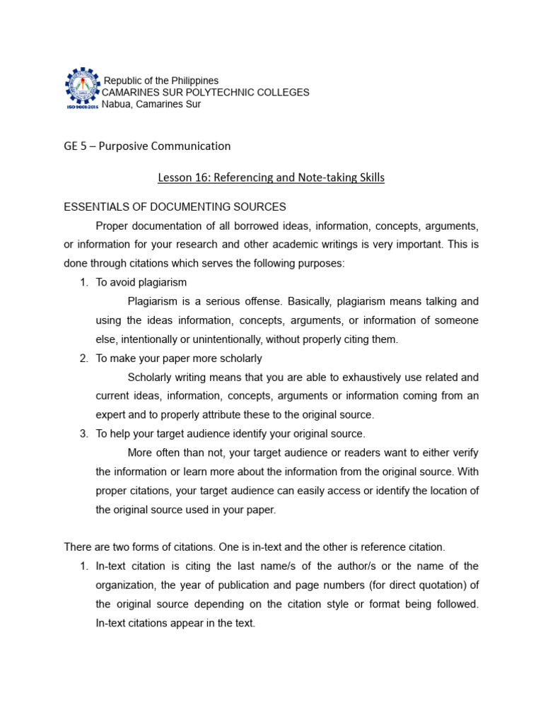 GROUP 7 - Referencing and Note-Taking | PDF | Citation | Apa Style