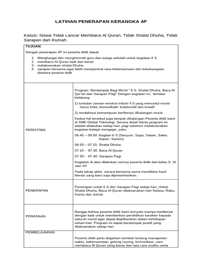 LATIHAN PENERAPAN KERANGKA 4p-Hari Ke 8 - SMK Global Teknologi | PDF