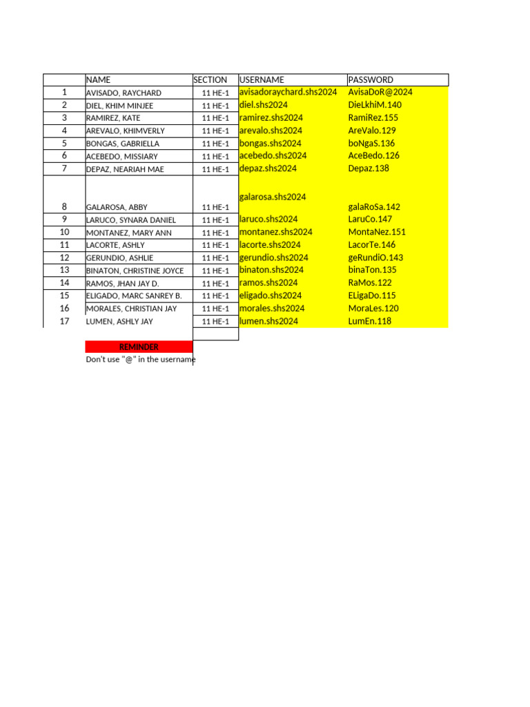 Student Login Credentials List | PDF | Home & Garden