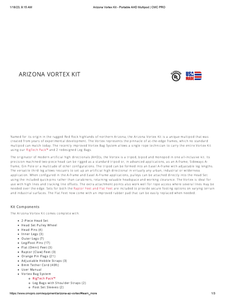 Arizona Vortex Kit - Portable AHD Multipod - CMC PRO | PDF | Technology ...