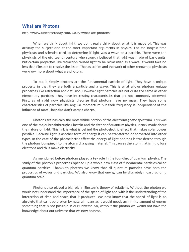 What are Photons | PDF | Photon | Light