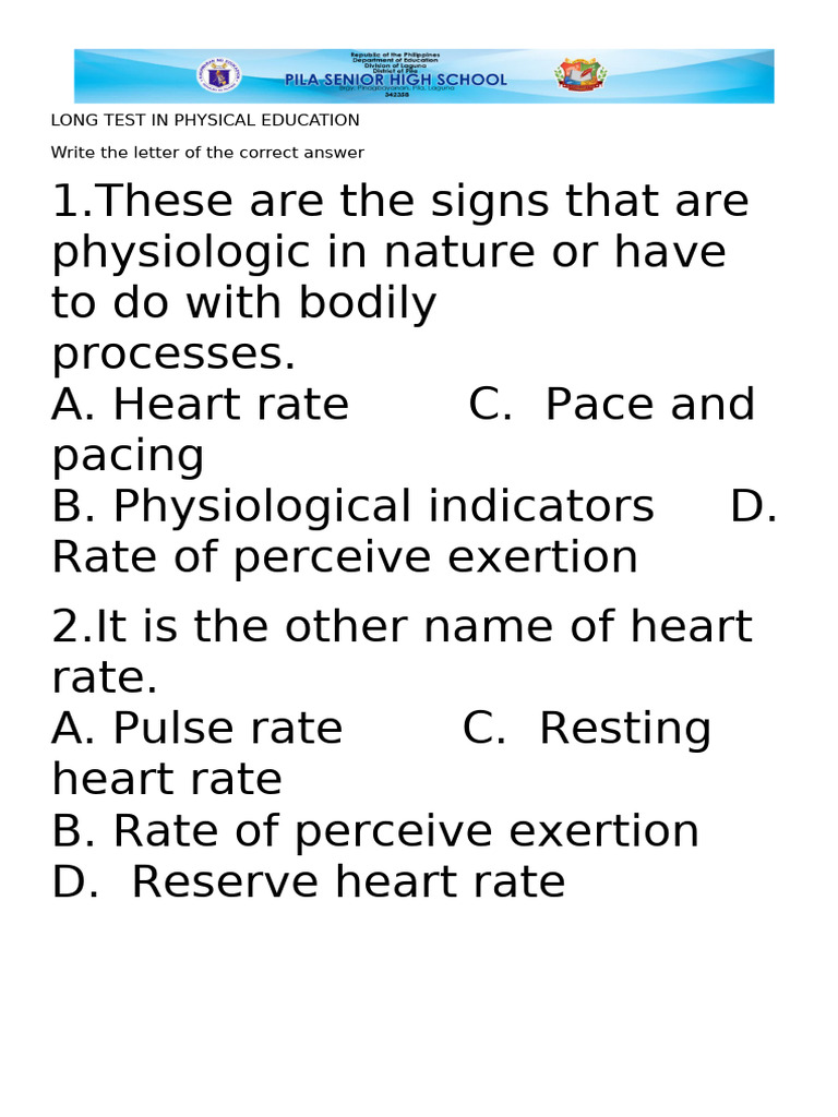 P.E Long Test | PDF | Heart Rate | Physical Exercise