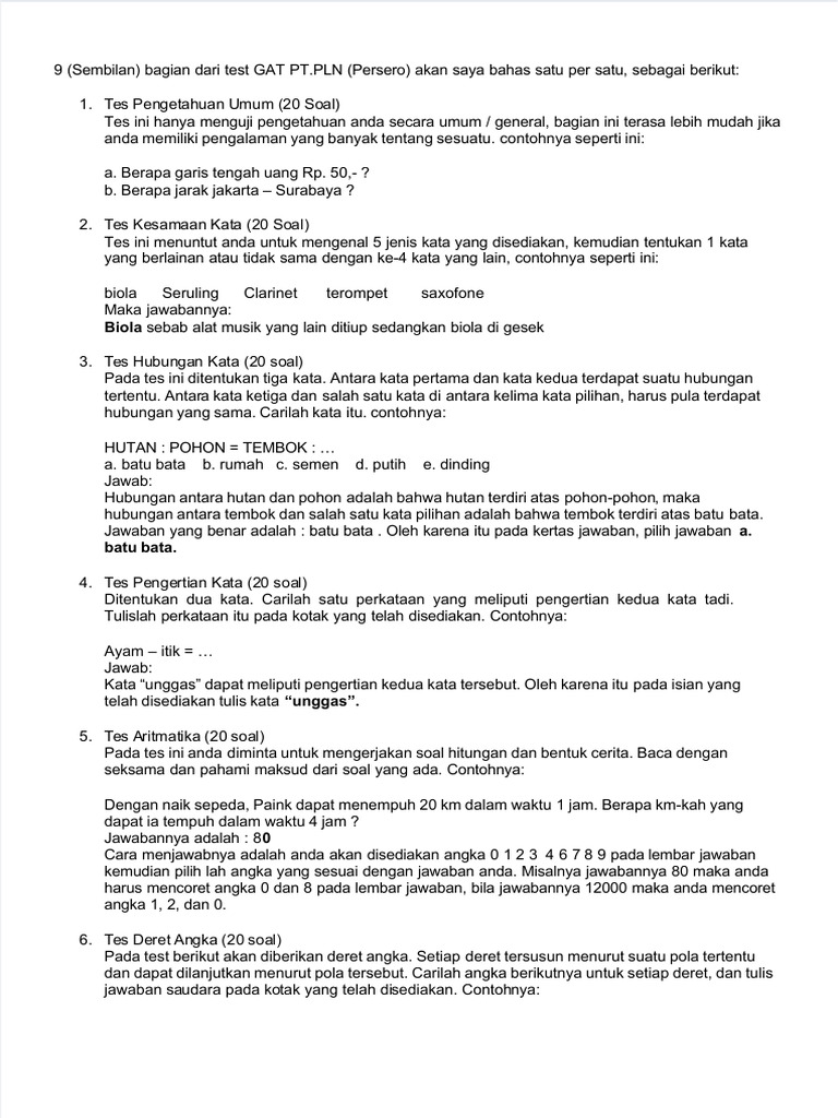 Contoh Soal Ujian GAT PLN | PDF