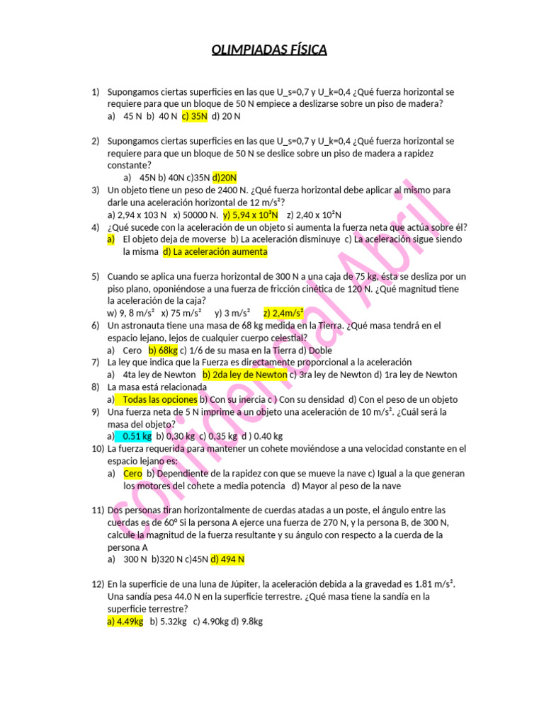 preguntas de fisica | PDF | Las leyes del movimiento de Newton | Fuerza