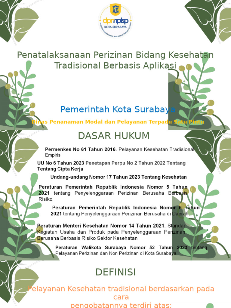 Paparan DPMPTSP Surabaya - Penatalaksanaan Perizinan Usaha Bidang ...