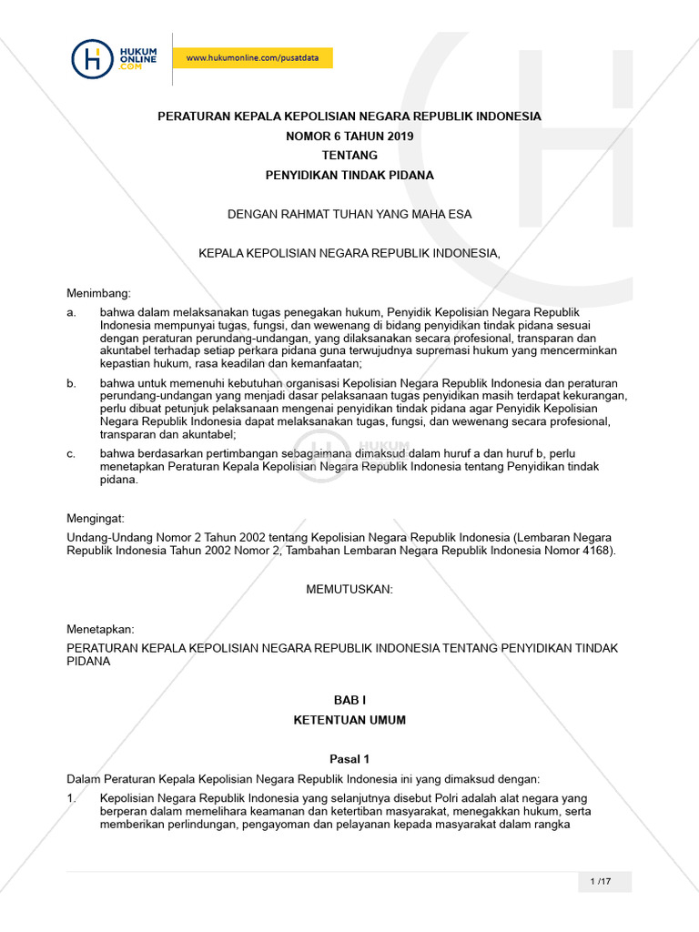 Peraturan Penyidikan Tindak Pidana Polri | PDF | Ilmu Sosial