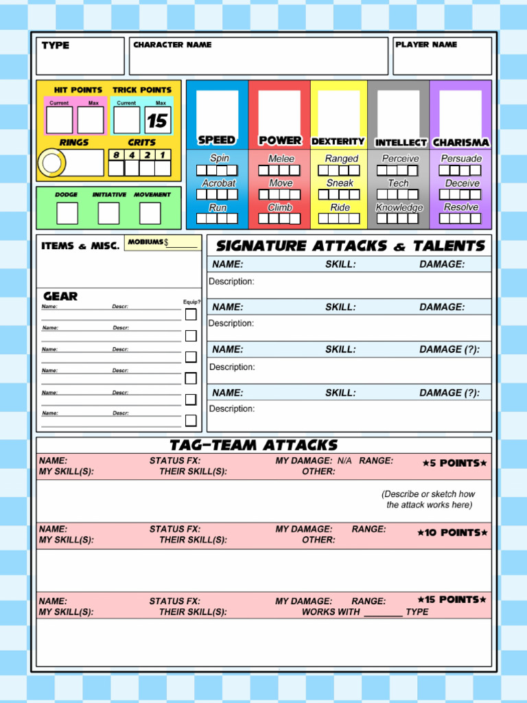 Sonic TTH Character Sheet v2 | PDF