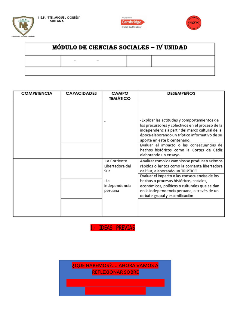 MODULO 4 UNIDAD DE CC.SS DE 3ERO SEC. | PDF | Perú | Constitución