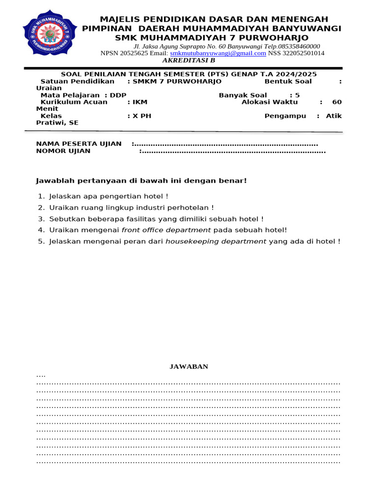 Soal PTS Genap DDP X | PDF