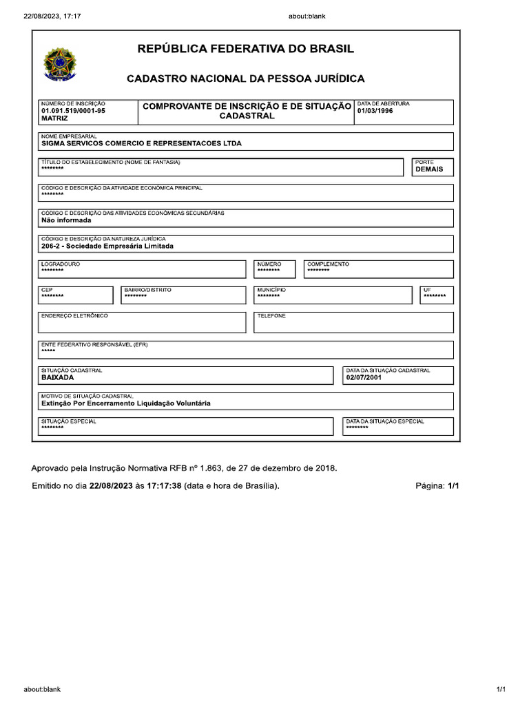 Consulta RF - CNPJ Sigma | PDF