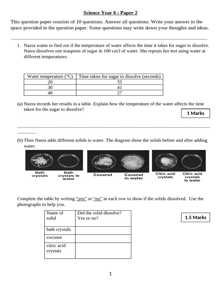 P3 SCIENCE Paper 2 (1st Small Test 2018) | PDF | Water