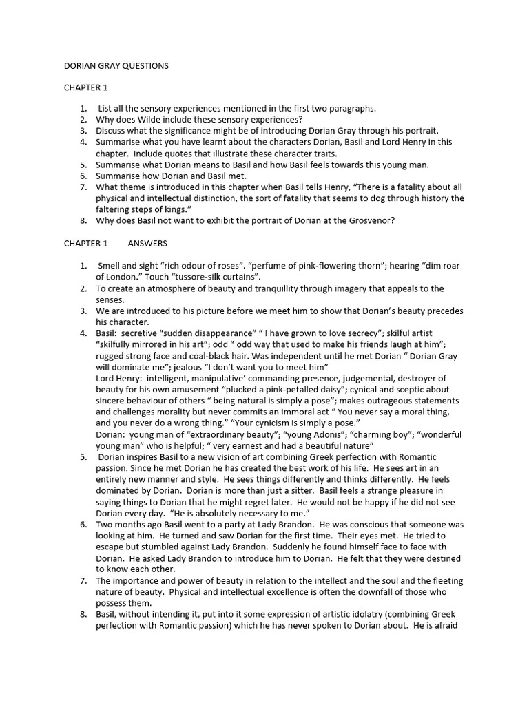 Dorian Gray Questions-1 | PDF | Pleasure | Beauty