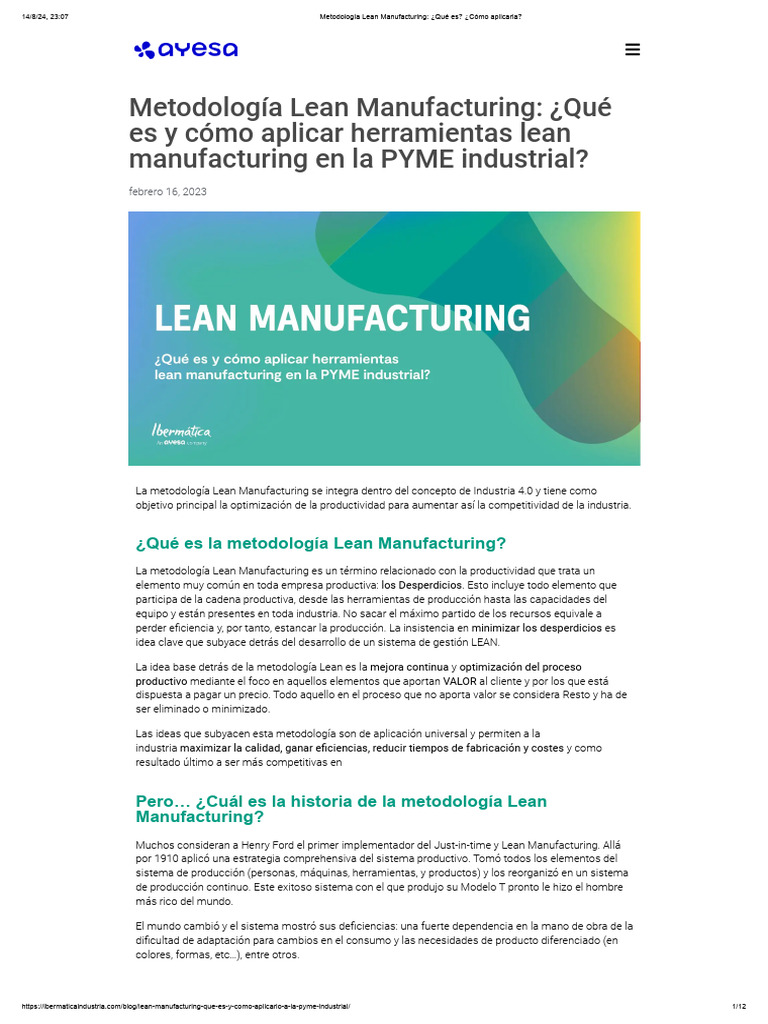 Metodología Lean Manufacturing_ ¿Qué es_ ¿Cómo aplicarla_ | PDF | Lean Manufacturing | Calidad ...