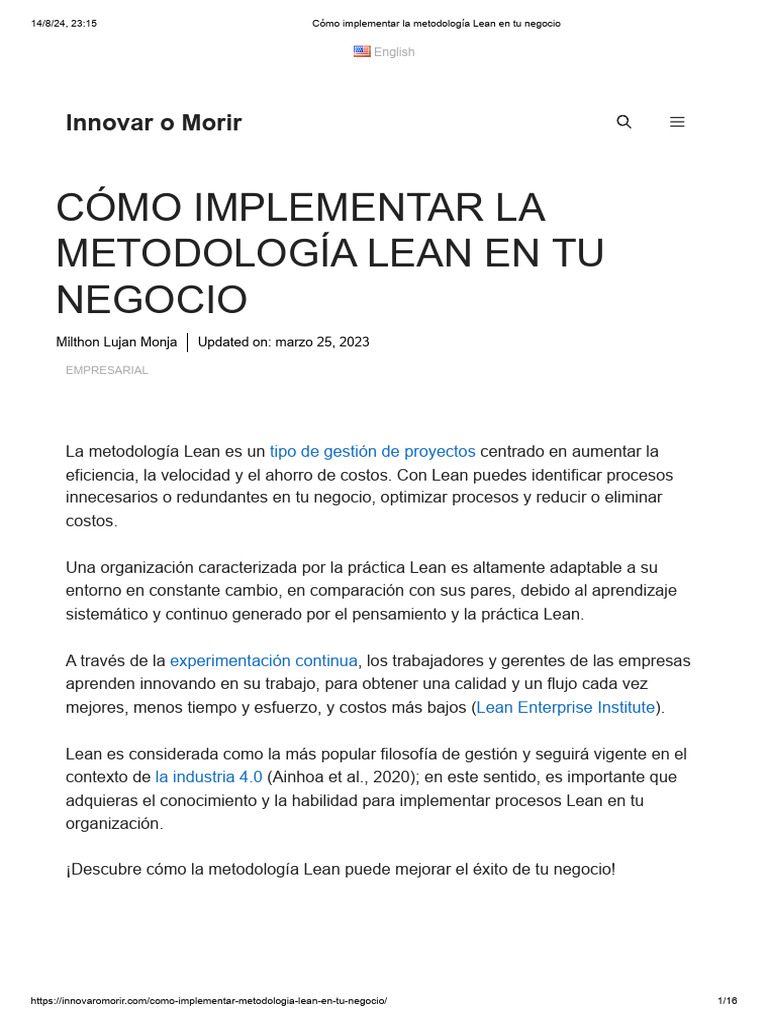 Cómo implementar la metodología Lean en tu negocio | PDF | Lean Manufacturing | Business