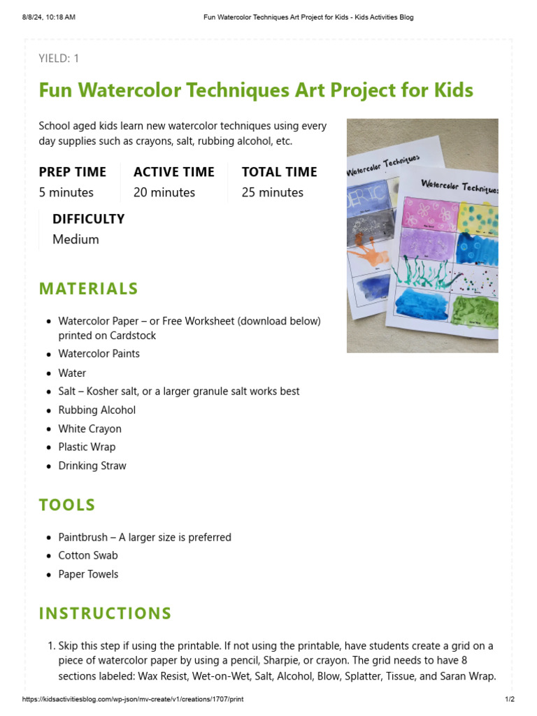 Fun Watercolor Techniques for Kids | PDF | Paint | Watercolor Painting