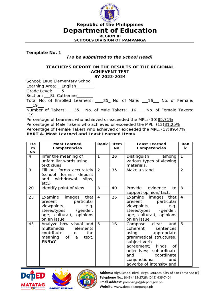 English5 ST - Catherine Rat, School Form 3 | PDF | Adverb | Verb