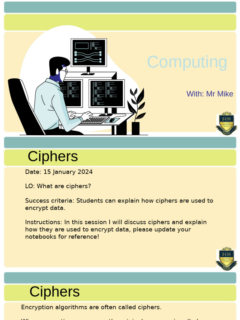 Y8 15 01 2024 Ciphers | PDF | Encryption | Cipher