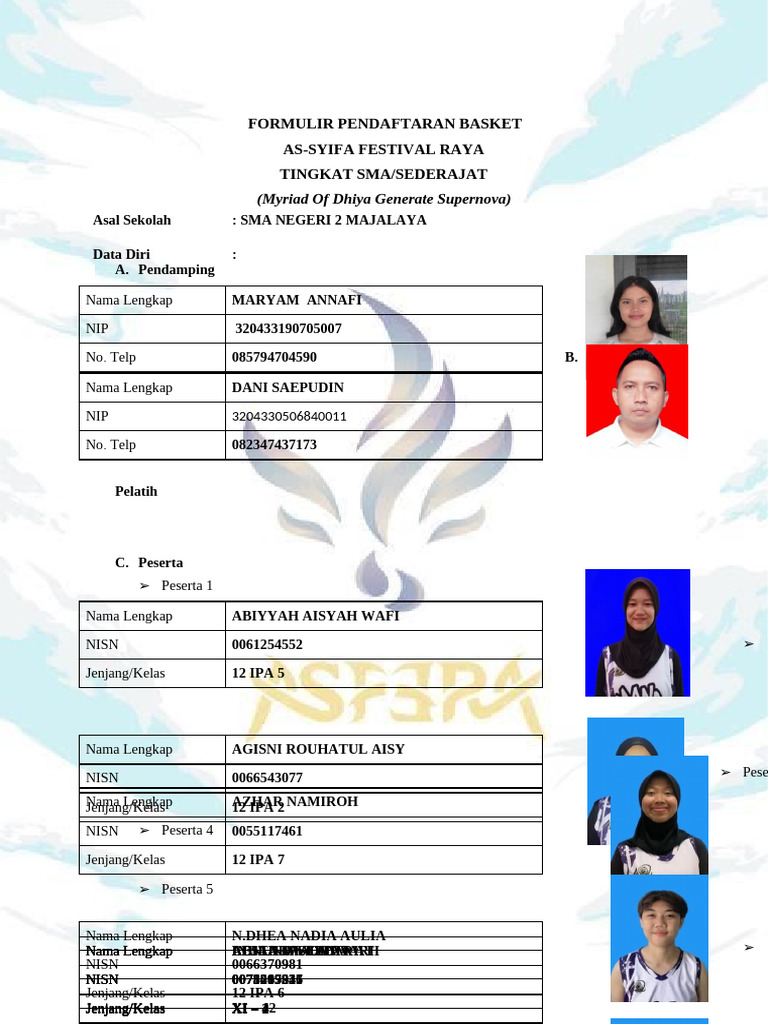 Formulir Pendaftaran Basket Syifest Putri 24doc M | PDF