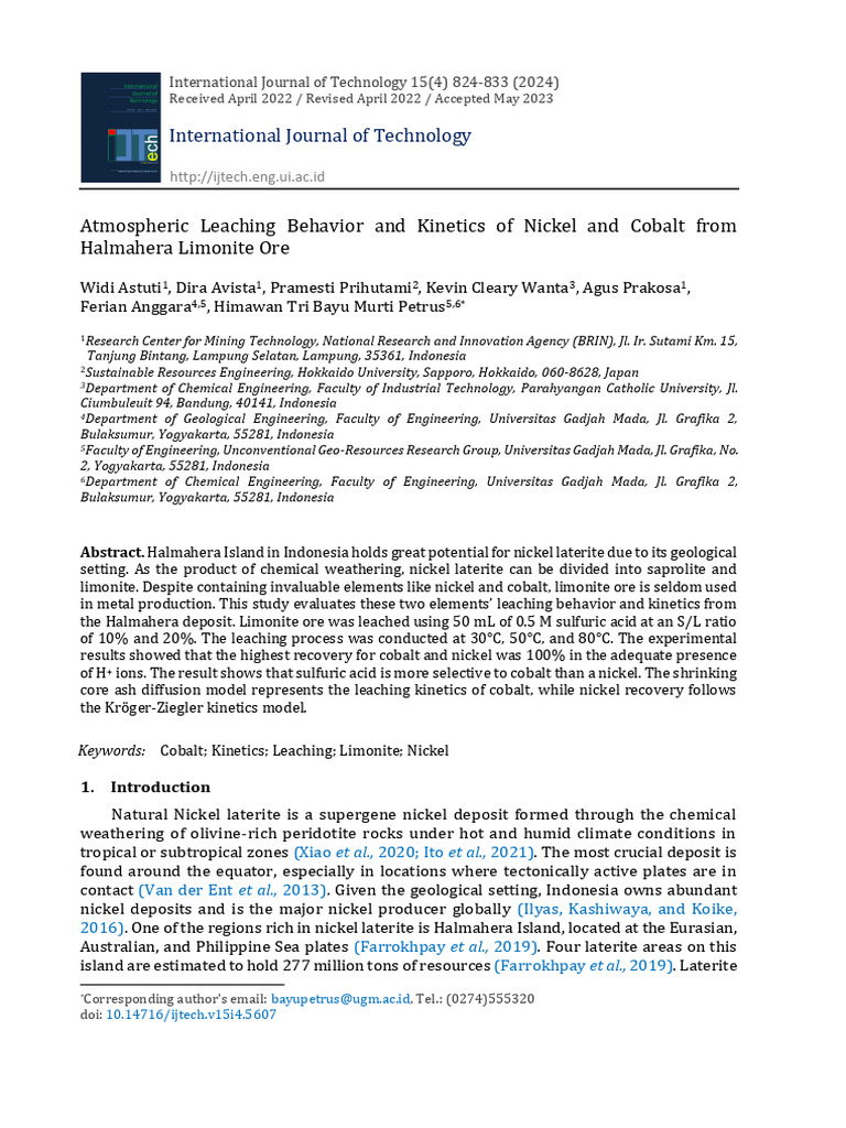 IJTech CE 5607 Atmospheric Leaching Behavior and Kinetics of Nick | PDF ...