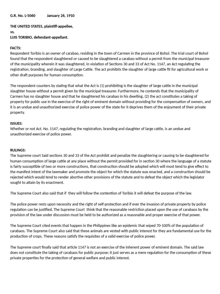 Supreme Court Ruling on Carabao Slaughter Regulations | PDF | Police ...