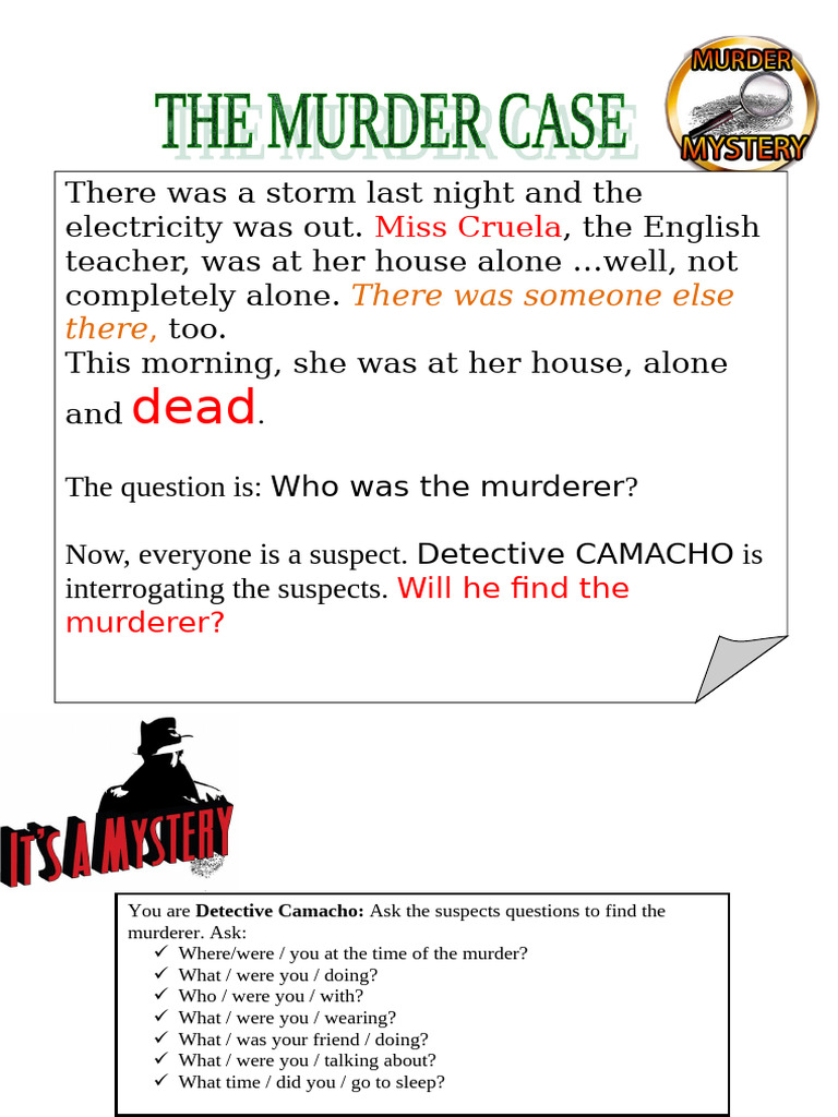 Murder Mystery: Who Killed Miss Cruela? | PDF | Art | Mystery, Thriller ...