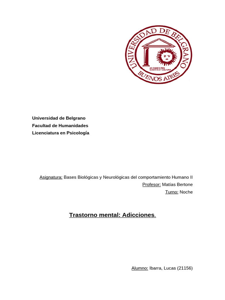 TP Neuro Adicciones Ub | PDF | La dependencia de sustancias | Funciones ejecutivas