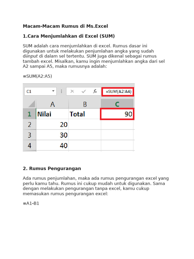 Rumus Dasar Excel untuk Pemula | PDF
