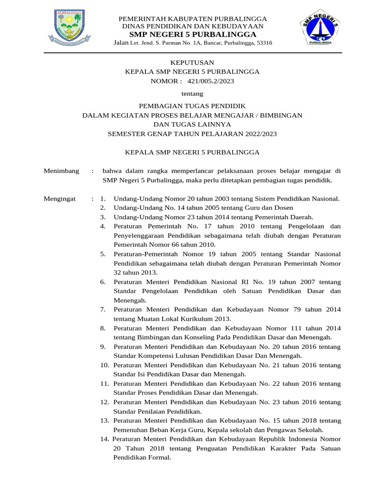 SK Pembagian Tugas Pendidik Genap 2223 | PDF | Ilmu Sosial | Kesehatan Holistik