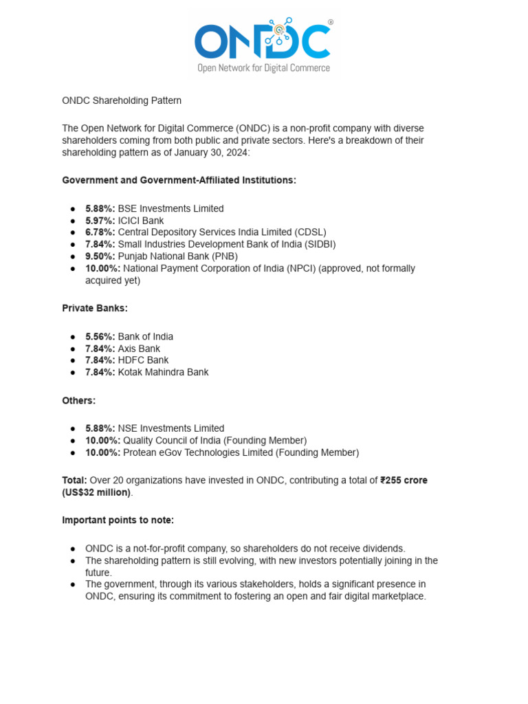 ONDC Shareholding Pattern | PDF | Finance & Money Management