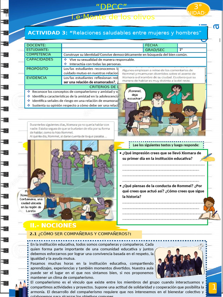 1° DPCC - Actv.03-Und.3 2023 | PDF | Amistad | Celos