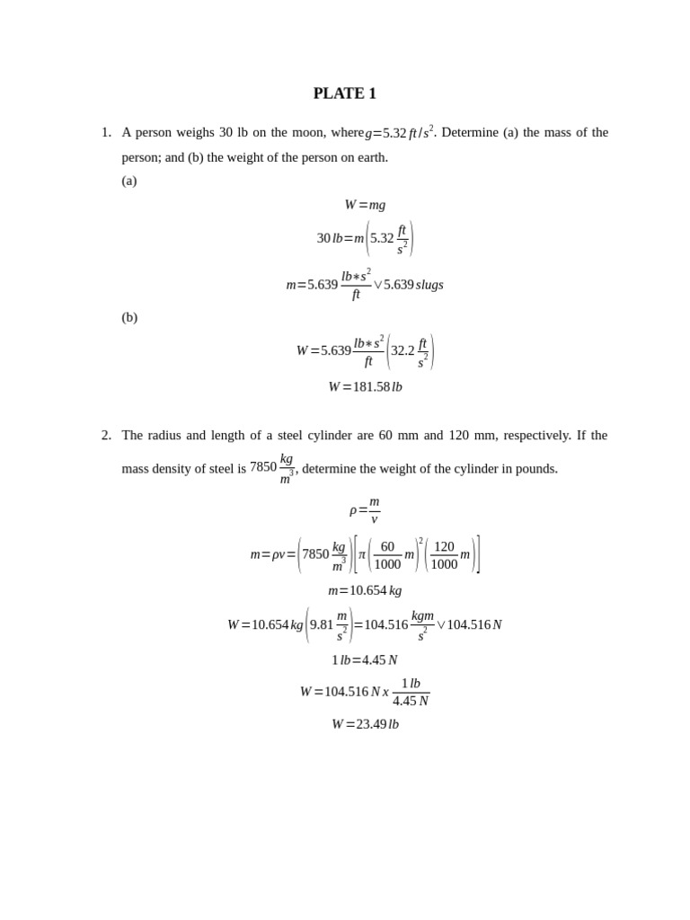 Weight and Mass Calculations in Physics | PDF | Weight | Pound (Mass)