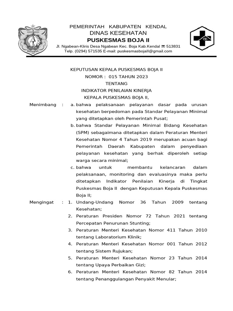 SK INDIKATOR PENILAIAN KINERJA - BOJA II Edit BU YULI | PDF