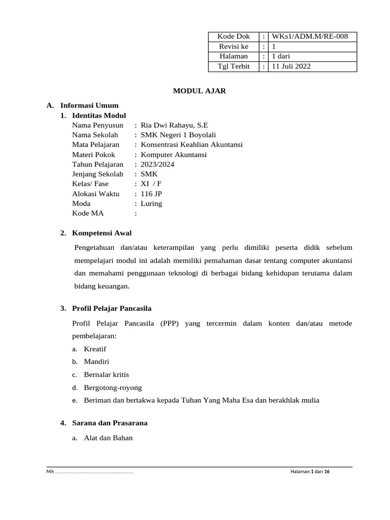 MODUL AJAR Komputer Akuntansi Fase F | PDF | Karier & Perkembangan