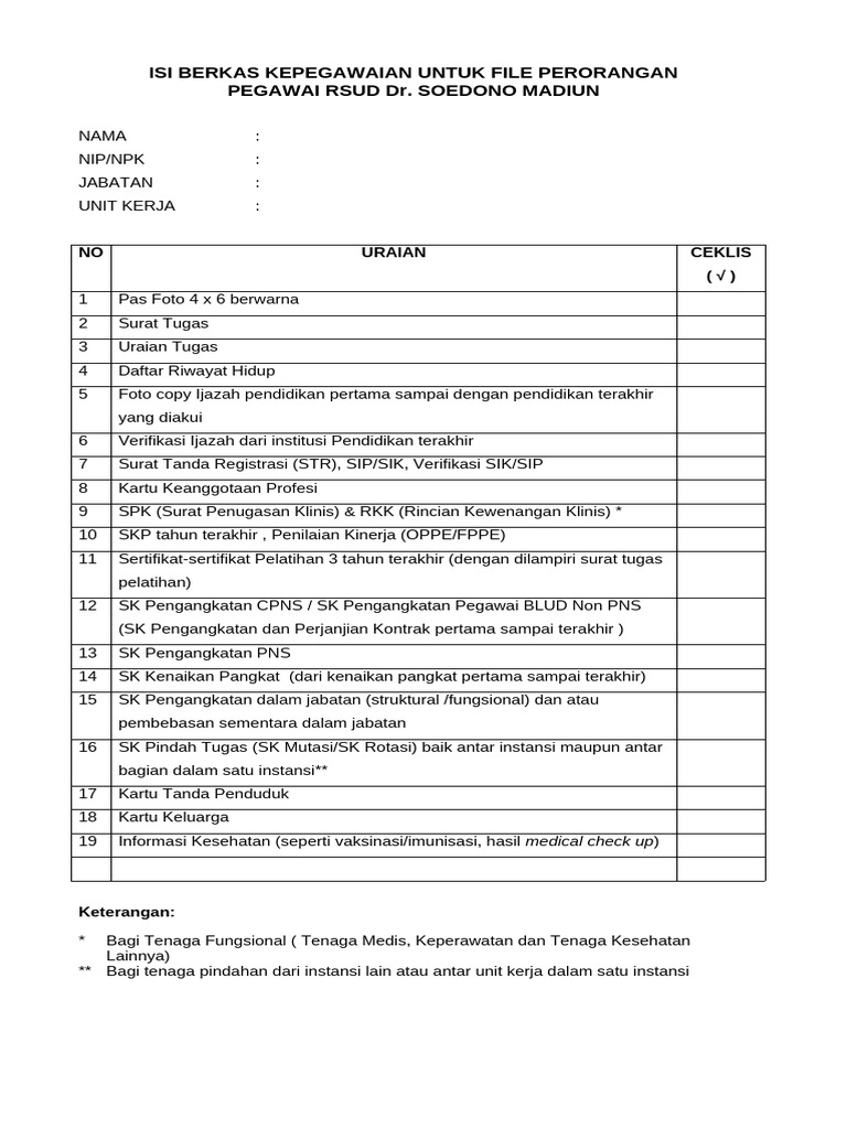 Dokumen Kepegawaian RSUD Dr. Soedono | PDF