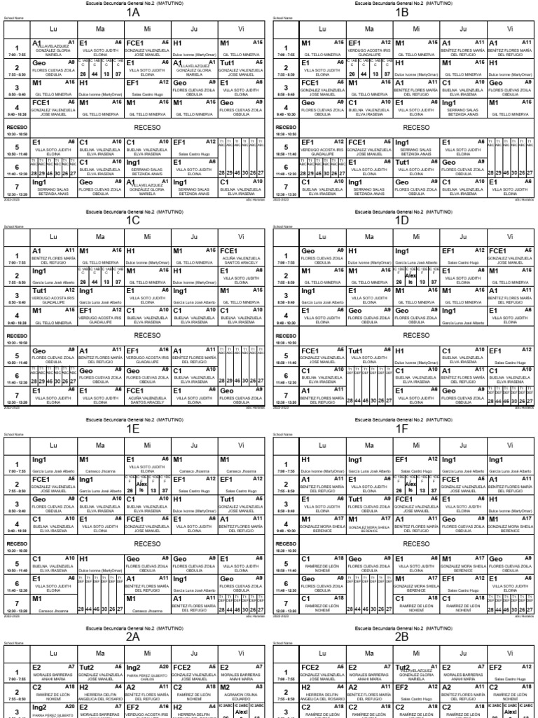 Horarios 2022-2023 Secundaria No.2 | PDF