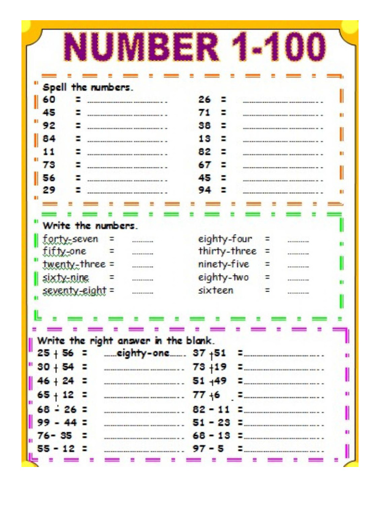 Number 1-100 Writting | PDF