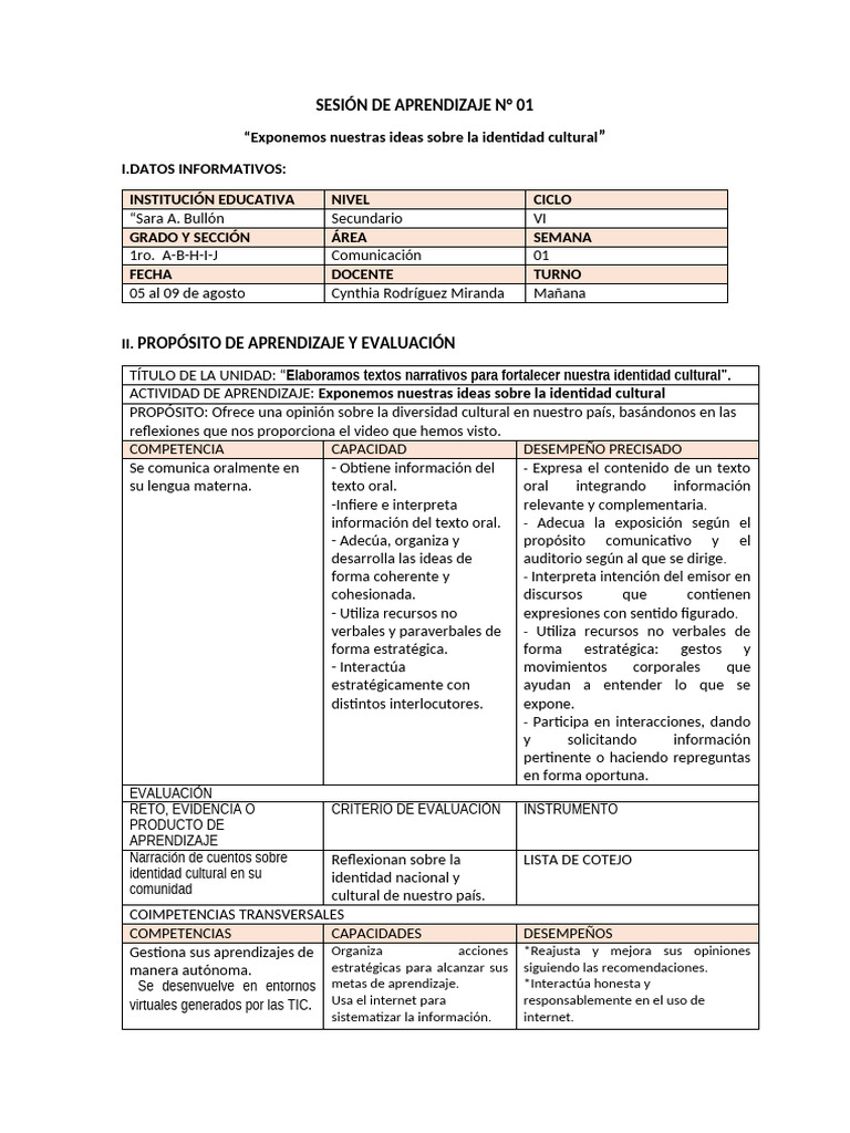Sesión de Aprendizaje 1 Iii Bimestre | PDF | Maestros | Aprendizaje