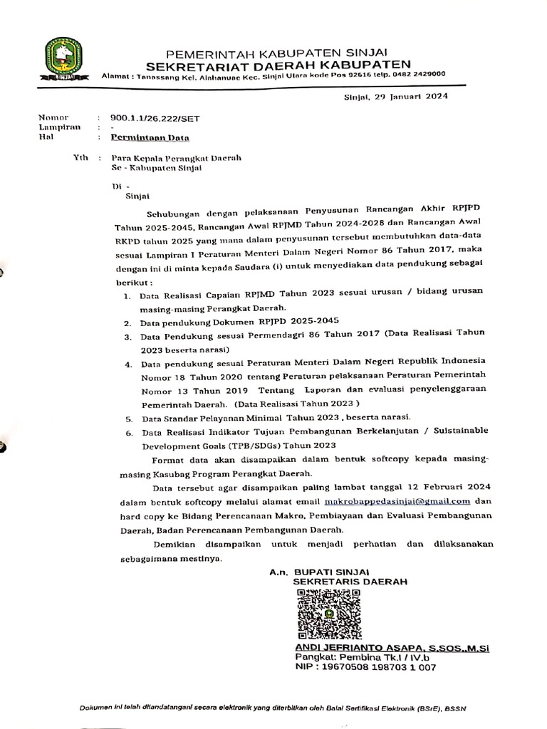 Surat Permintaan Data Ke OPD | PDF