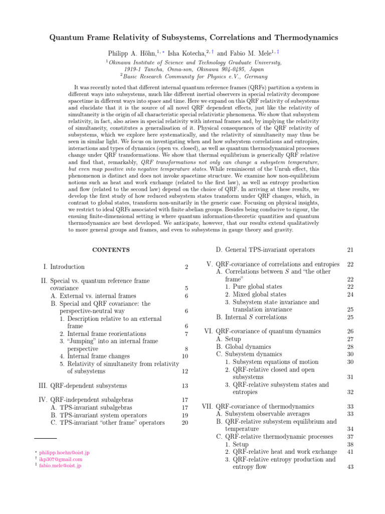 Quantum Reference Frames | PDF | Special Relativity | General Relativity