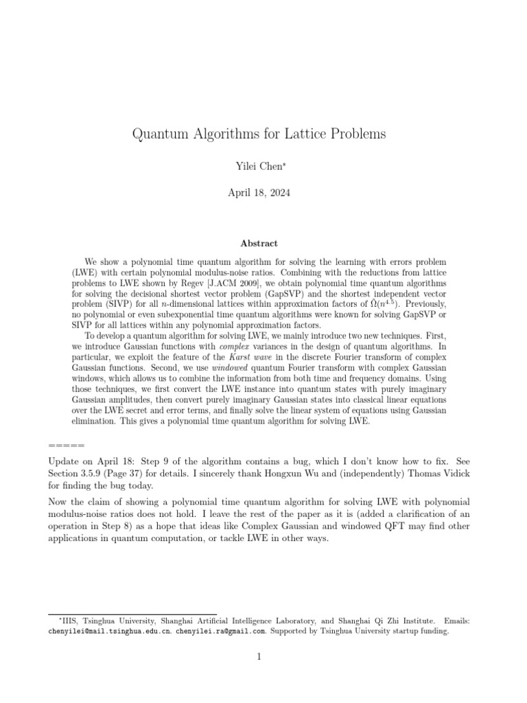 Quantum algorithms for lattice problems | PDF | Applied Mathematics | Mathematics
