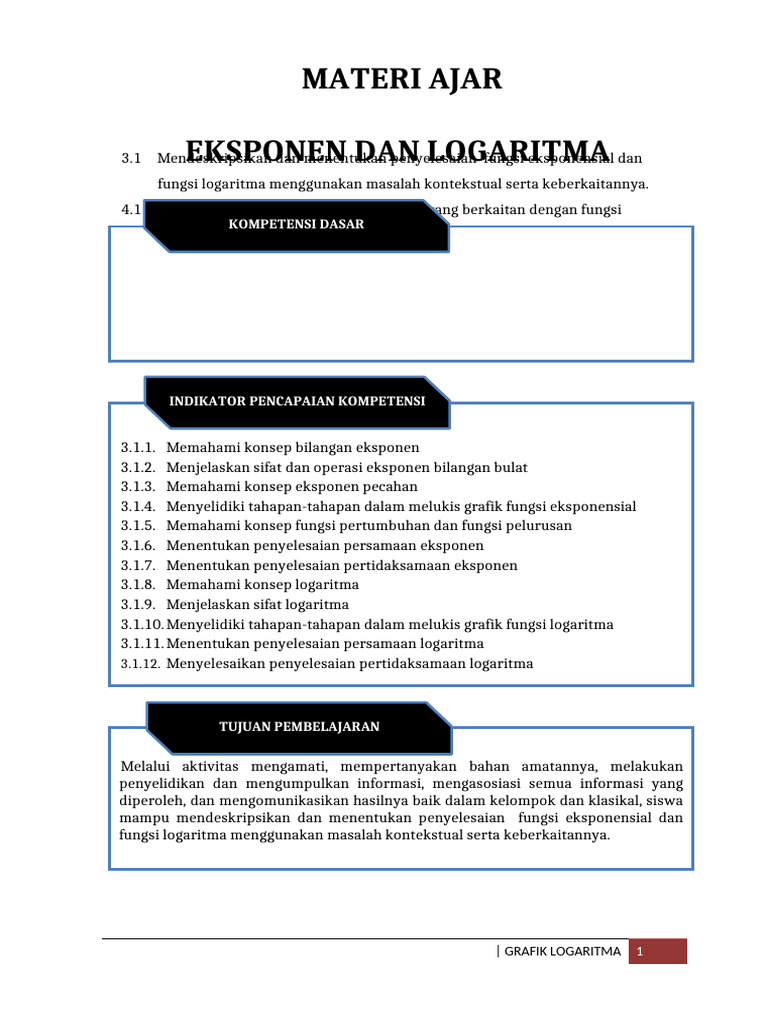 Materi Ajar Eksponen Logaritma Pdf