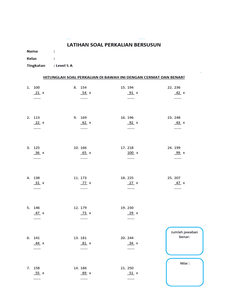 Soal Perkalian Bersusun Kelas 5 SD | PDF