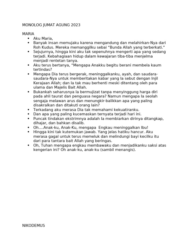 NASKAH MONOLOG Paskah 2023 | PDF