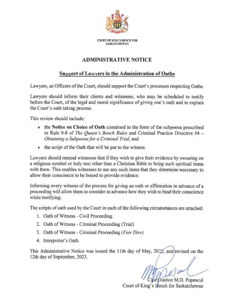 KB Notice AdministrationofOaths | PDF | Oath | Witness