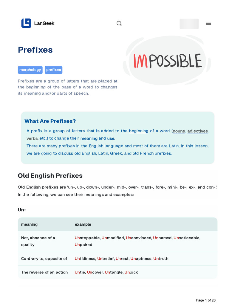Prefixes | PDF | Word | Semantic Units