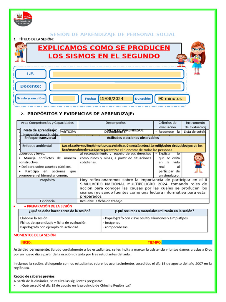 SIMULACRO DE PREVENCION EN CASO DE SISMO.-2024 | PDF | Evaluación | Temblores