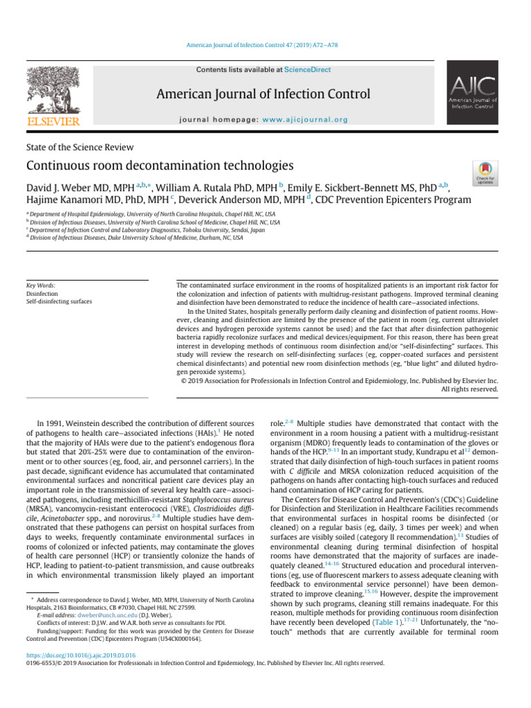 IC-SUP-Continuous Room Decontamination Technologies (2019) Rutala | PDF ...